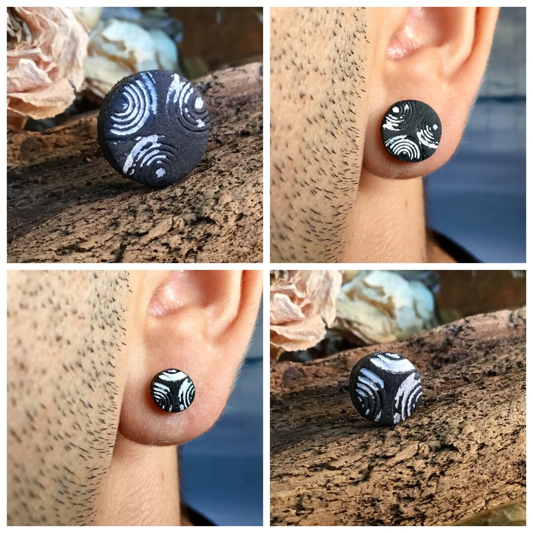 Men Black and White One Earring African Style Studs for Male Ethnic ...