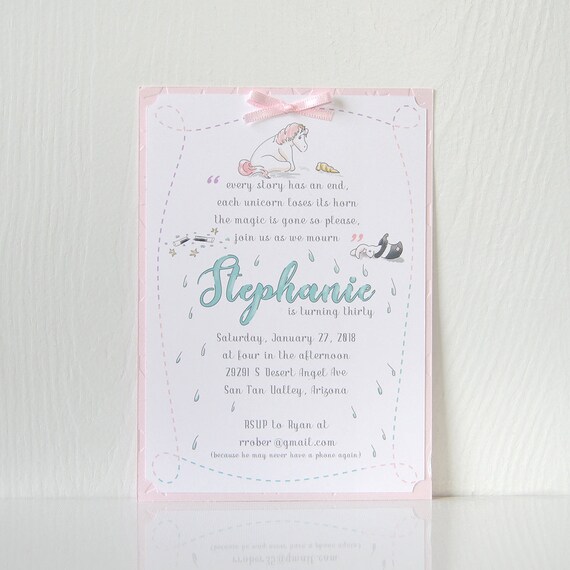 Sad Unicorn Invitations: Layered Cards Adult Birthday 30th - Etsy