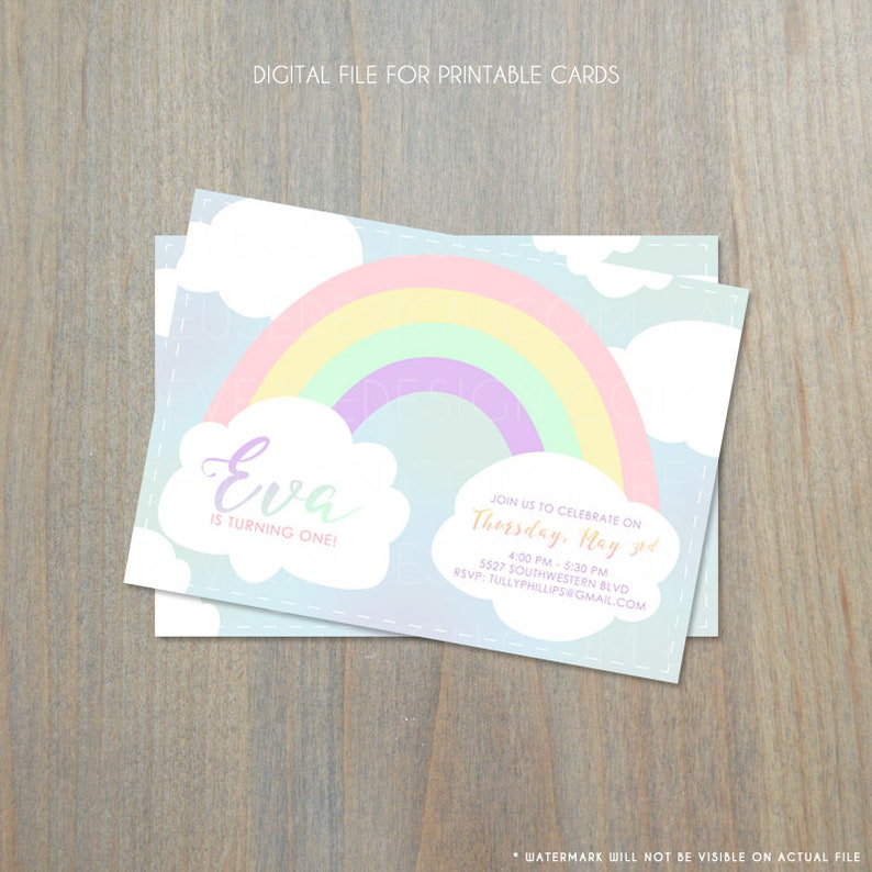 Rainbow Birthday Party Invitation Set of Printed 3D Cards With Pastel ...