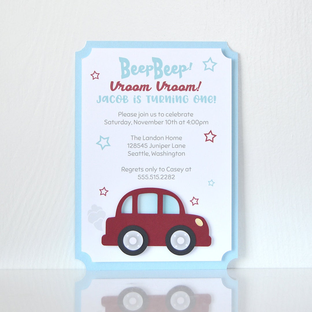 Vroom Vroom Toy Car Baby Birthday Party Invitation Set of Printed 3D ...