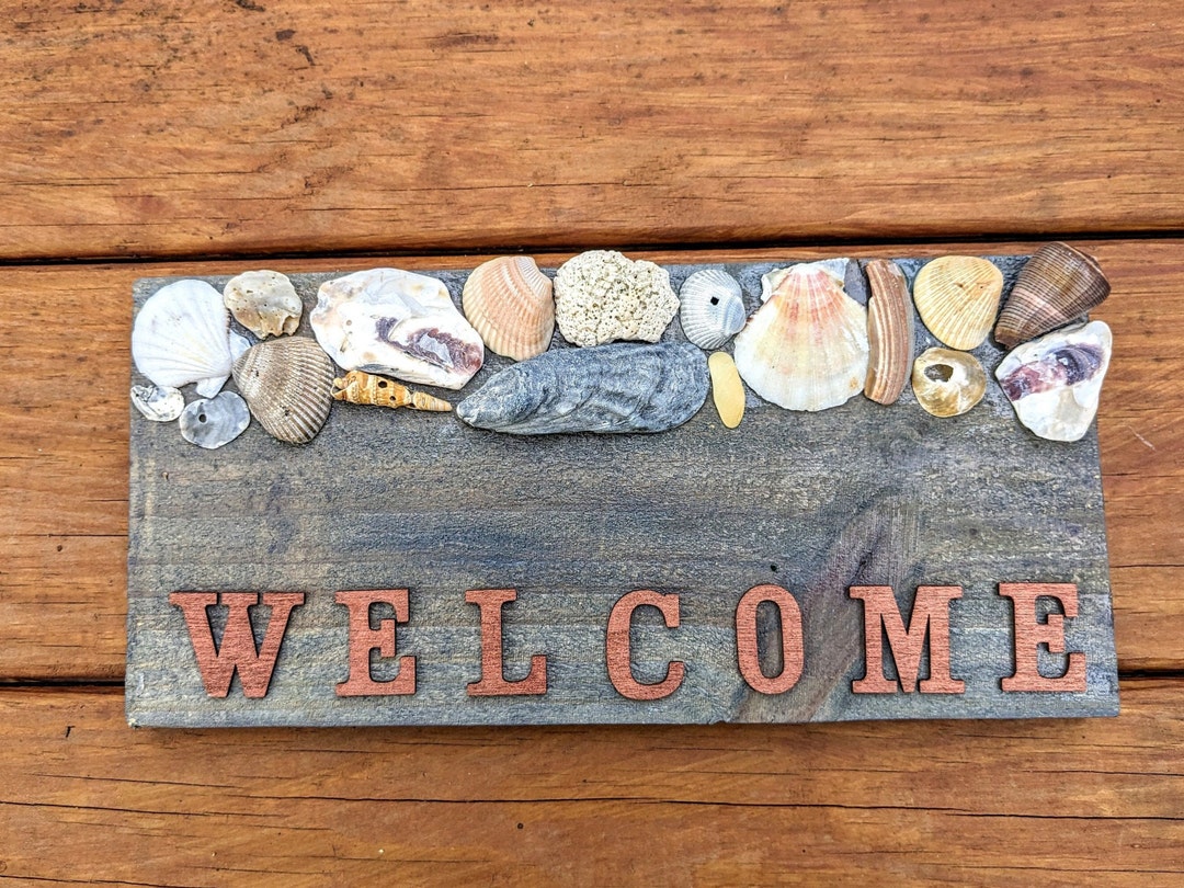 WELCOME Beach Sign/mosaic Shells Plaque/coastal Welcome Sign/mosaic ...