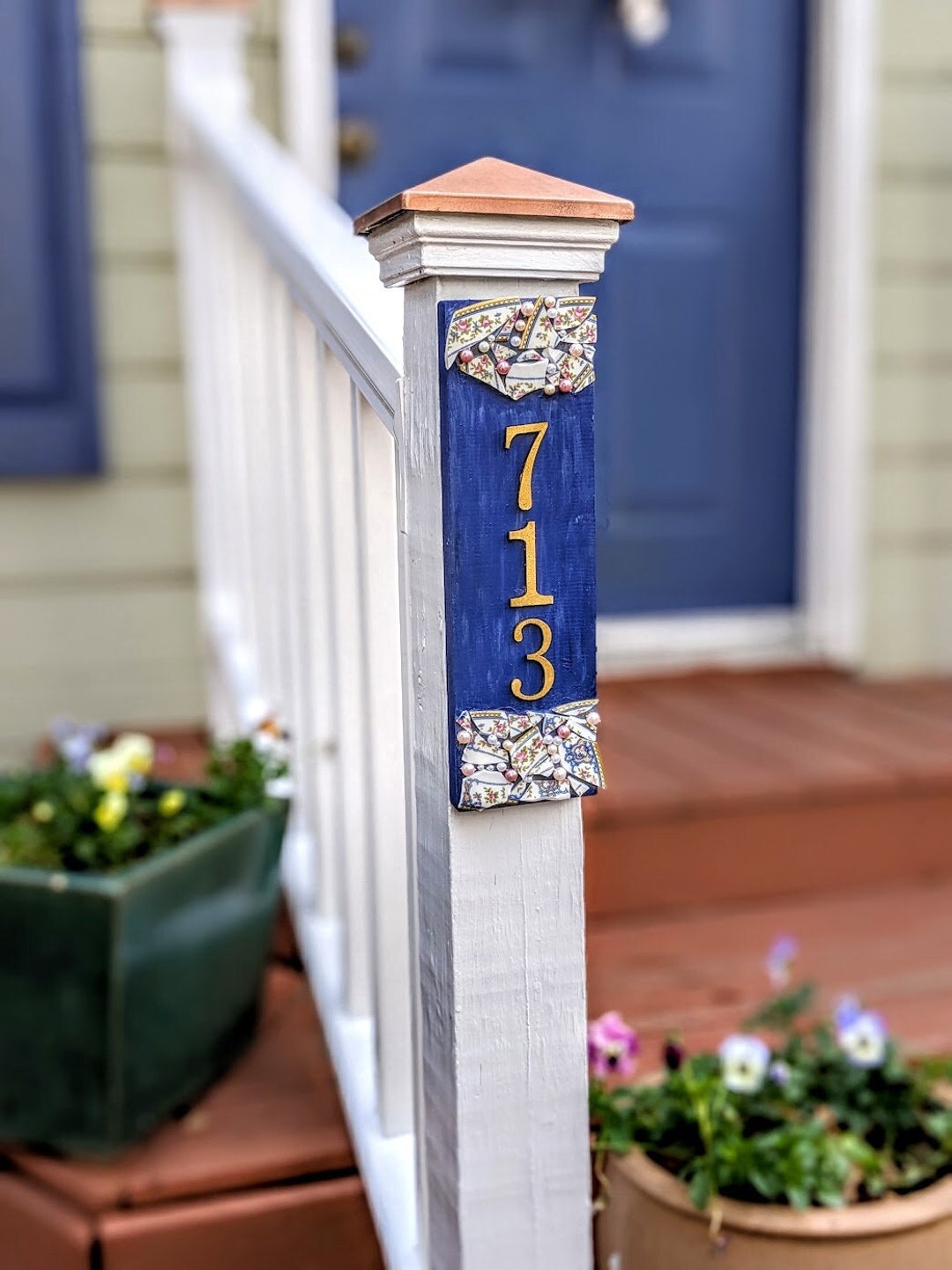 Address Sign With China and Pearls Mosaic/ceramic Address Plaque/tile ...