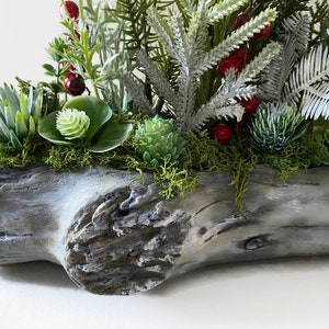 Artificial Christmas Tree Log Arrangement: Winter Greenery Centerpiece ...