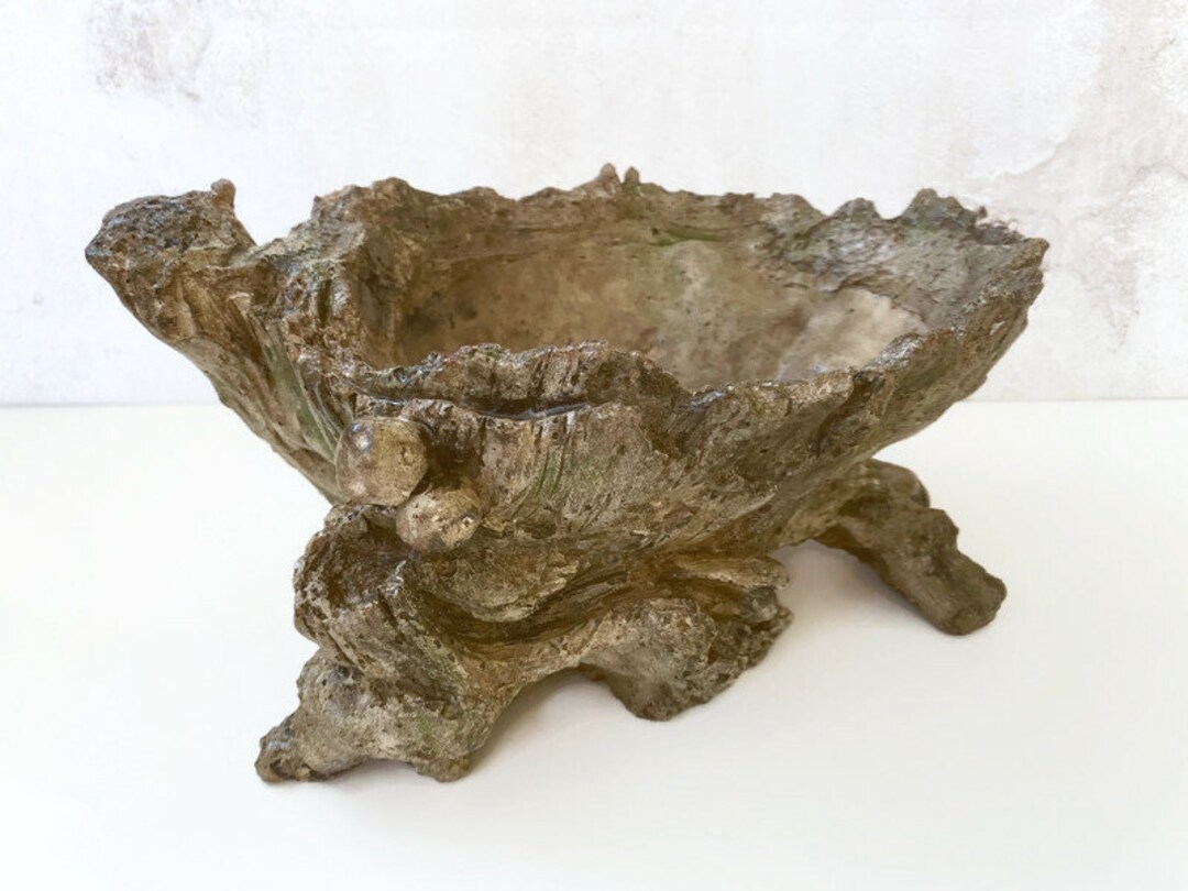 Concrete Tree Stump Planter Bowl: Hand-stained Faux Wood - Etsy