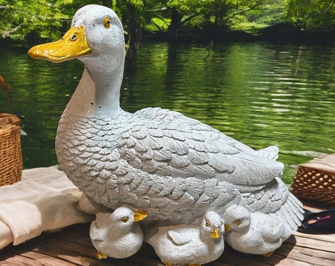 Concrete Duck Sculpture, Duck Family Sculpture, Indoor/outdoor Duck ...