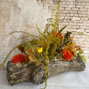 Artificial Fall Log Arrangement, Concrete Log Floral Arrangement, Fall ...