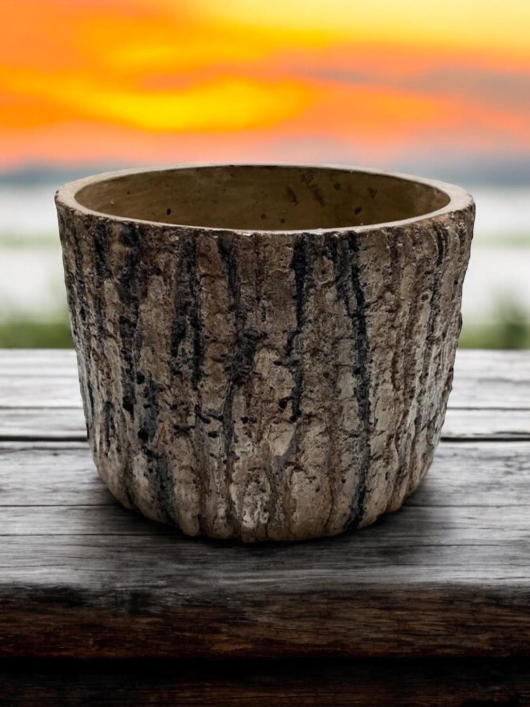 Large Concrete Tree Bark Planter: Hand Stained Faux Wood Flowerpot - Etsy