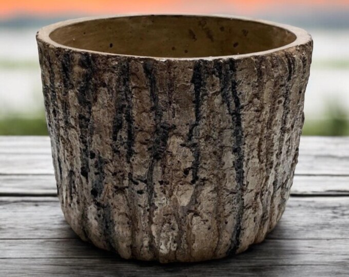 Large Concrete Tree Bark Planter: Hand Stained Faux Wood Flowerpot - Etsy