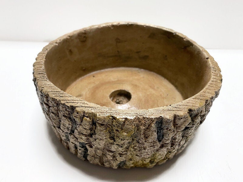 Concrete Shallow Tree Bark Planter | Etsy