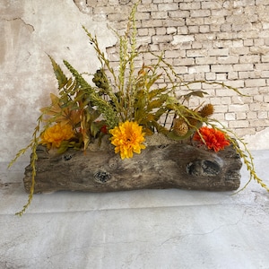 Artificial Fall Log Arrangement, Concrete Log Floral Arrangement, Fall ...