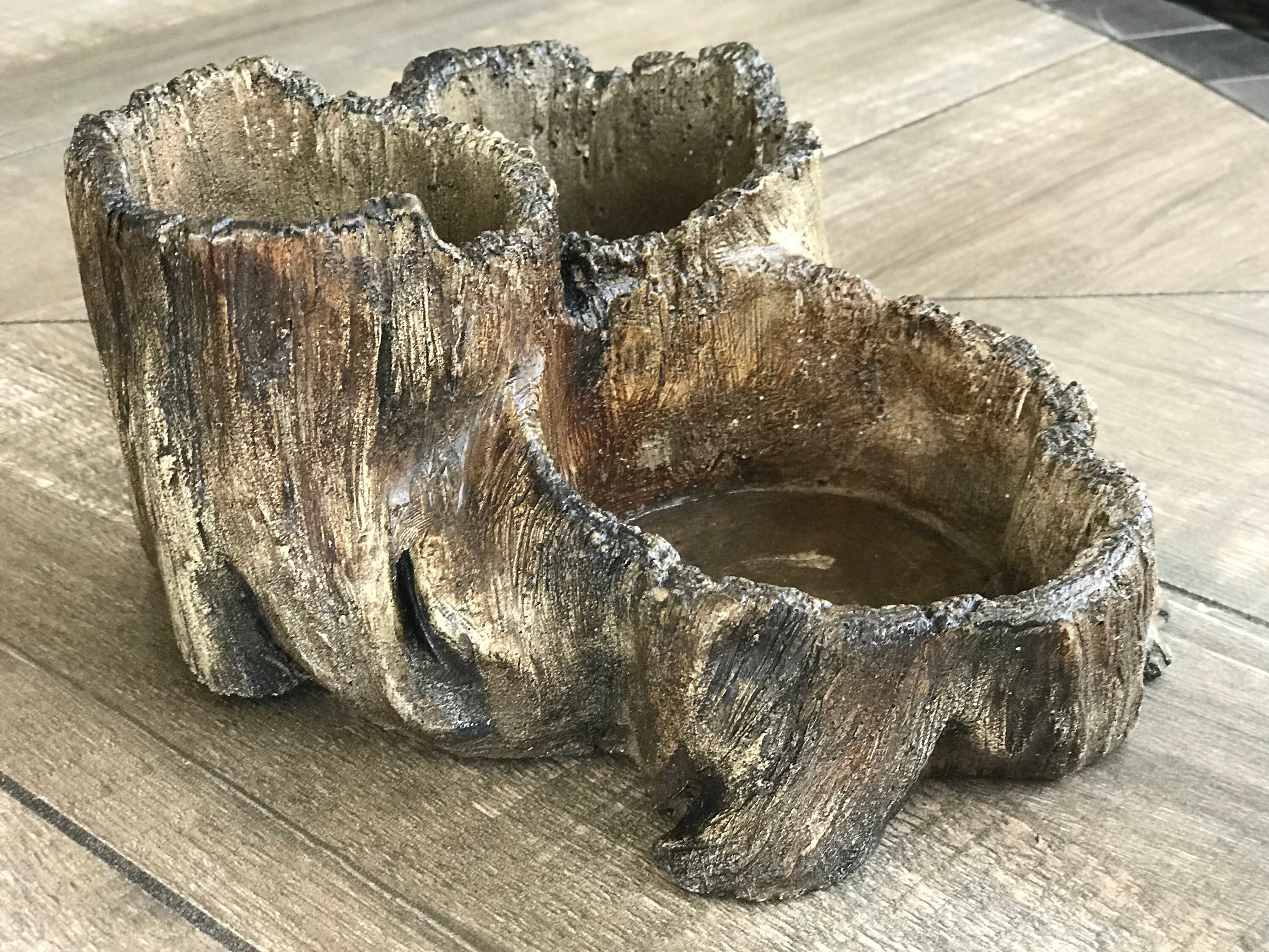 Faux Driftwood Three Hole Planter Pot Concrete Driftwood | Etsy