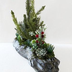 Artificial Christmas Tree Log Arrangement: Winter Greenery Centerpiece ...