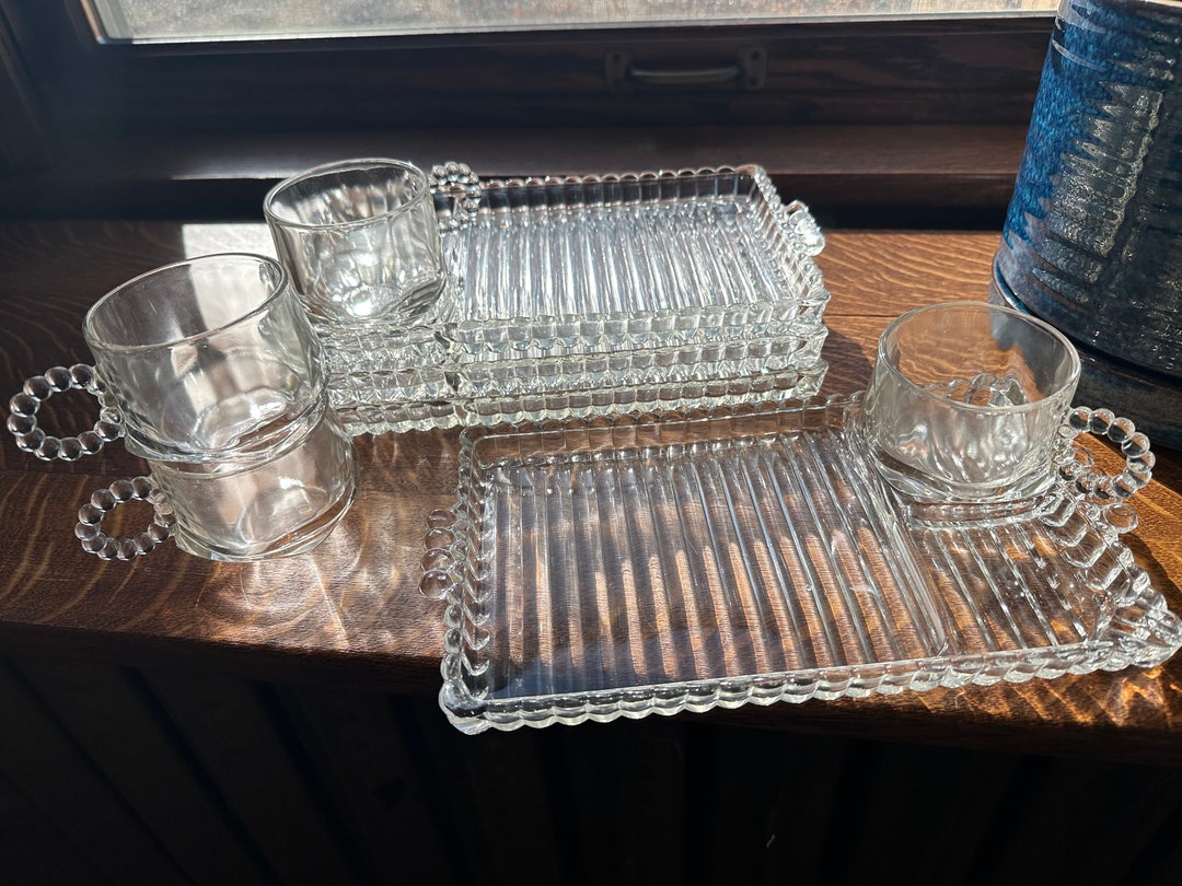 Set of Four Vintage Hazel Atlas Glass Party Tray Platters and Cups ...
