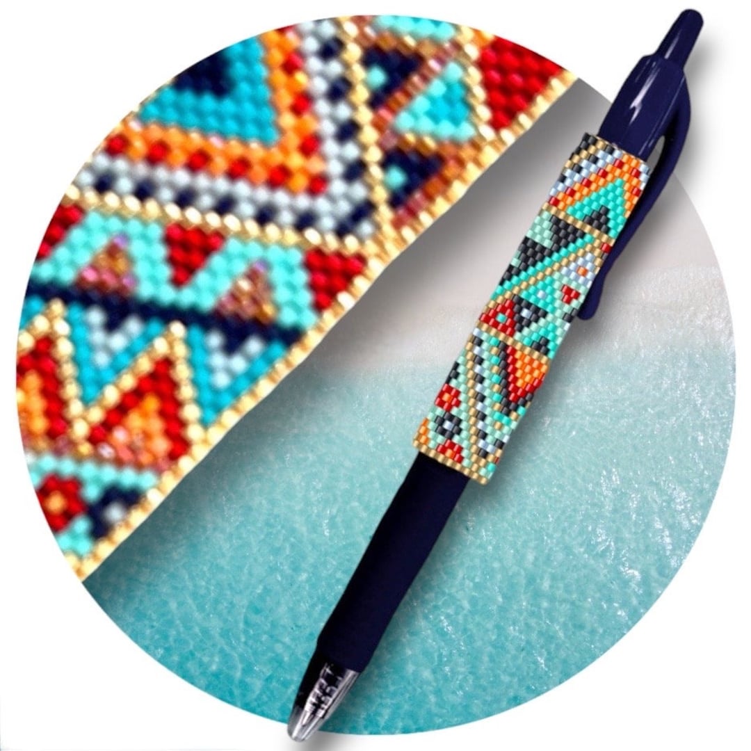 DIY Geometric Pen Cover Pattern Peyote Weaving - YUCATAN - Etsy