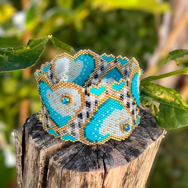 DIY Peyote Hearts Bracelet Pattern Bangle or With Clasp - Etsy