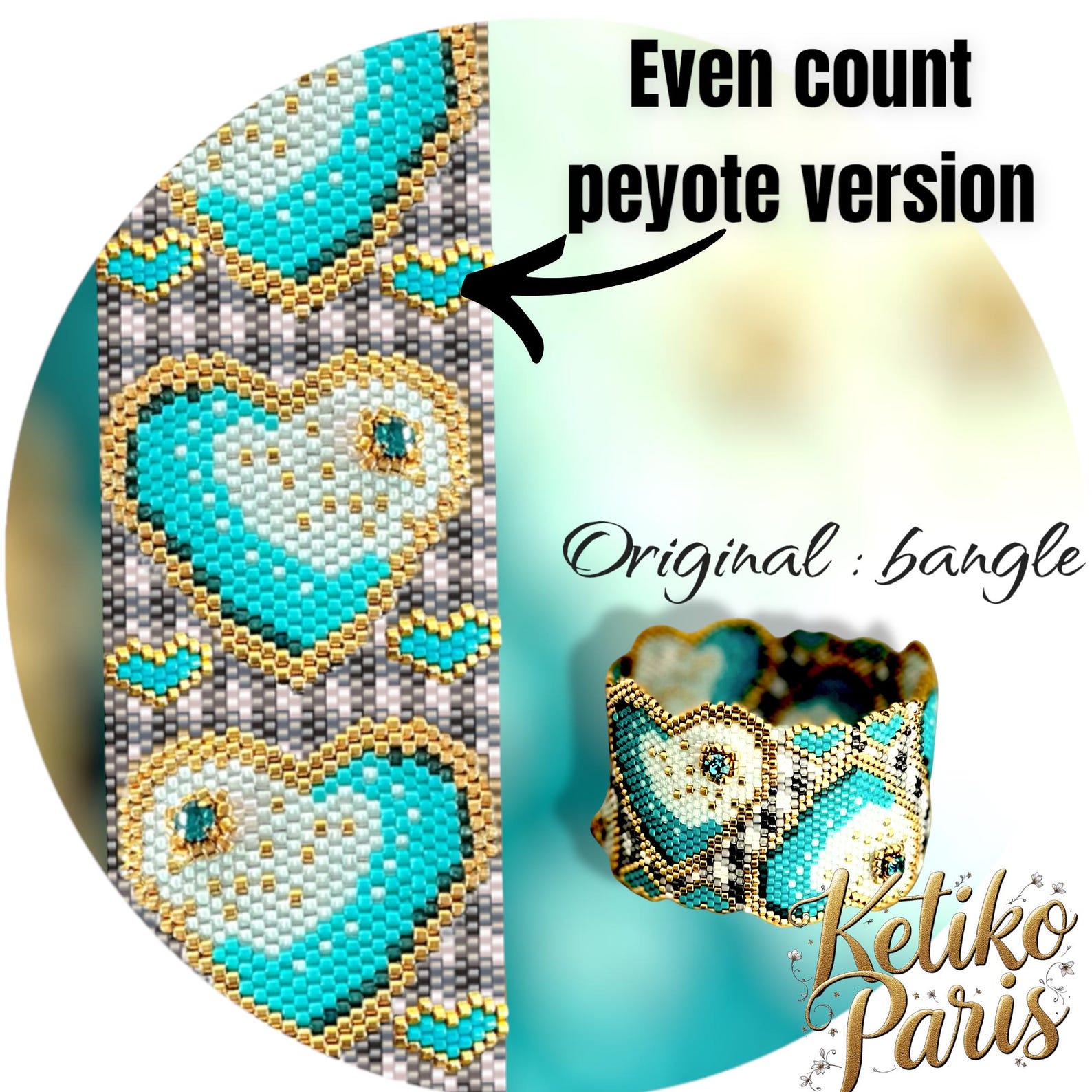 DIY Peyote Hearts Bracelet Pattern Bangle or With Clasp, Bracelet ...