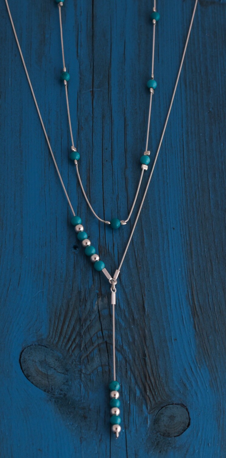 Y Necklace, Long Lriat Necklace, Delicate Turquoise Necklace, Minimal Y ...
