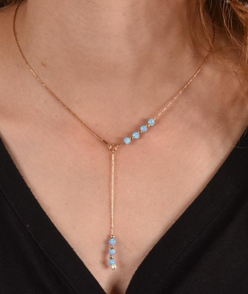 Y Necklace Long Lariat Necklace Delicate Opal Necklace - Etsy