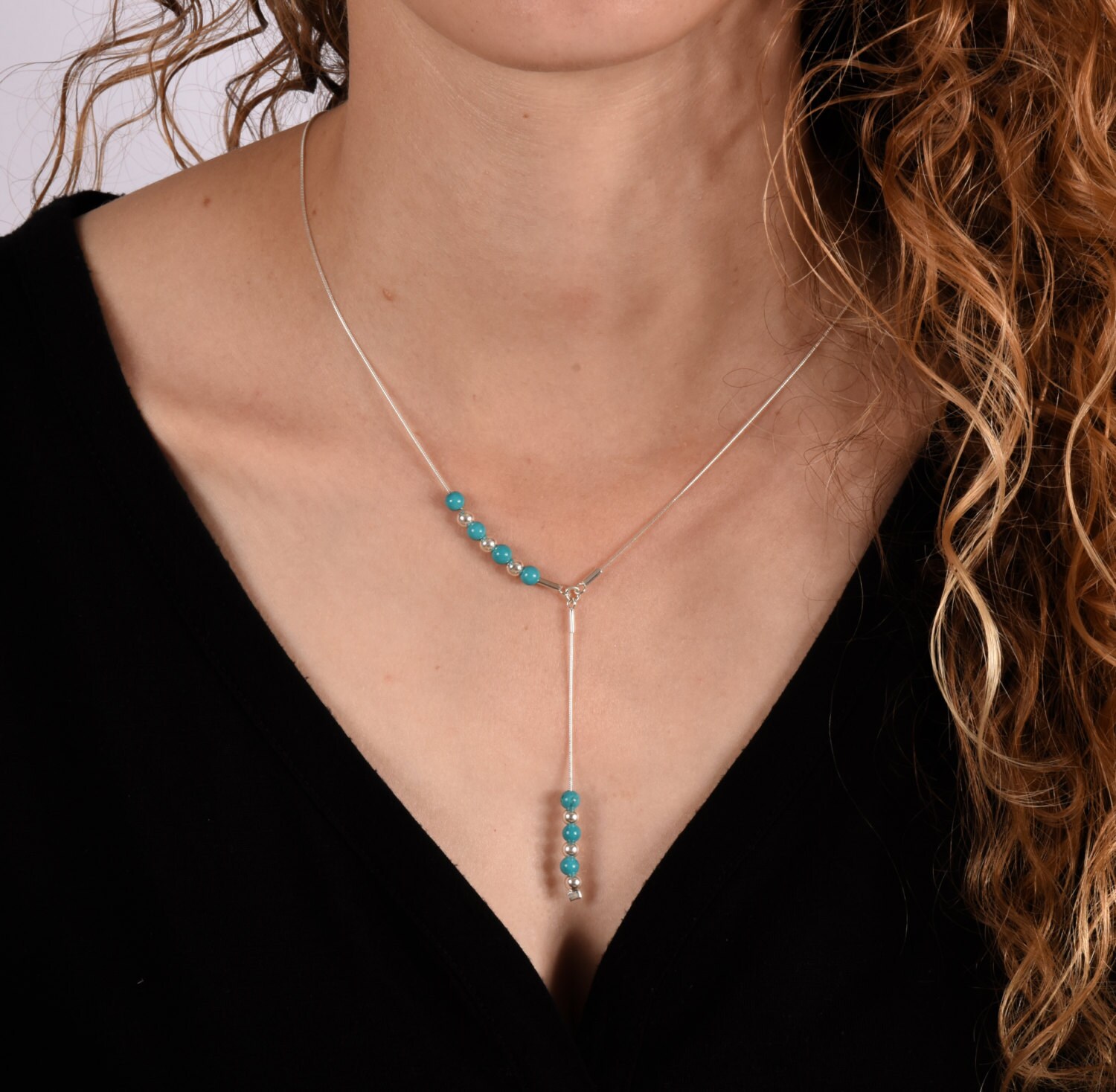 Y Necklace, Long Lriat Necklace, Delicate Turquoise Necklace, Minimal Y ...