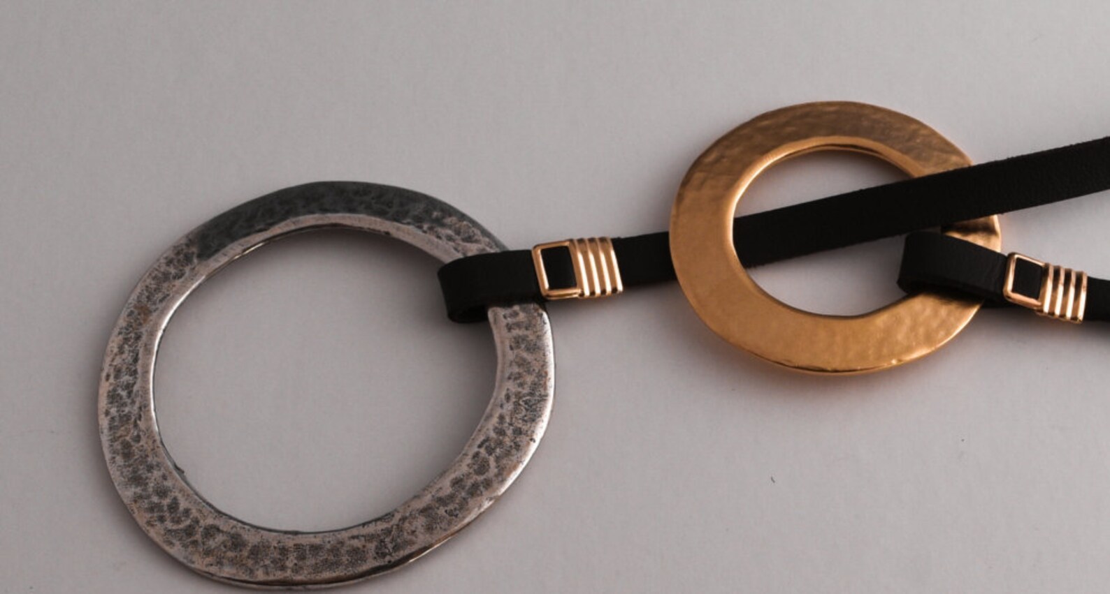 Statement Long Necklace, Long Leather Necklace, Gold & Silver Pendant ...