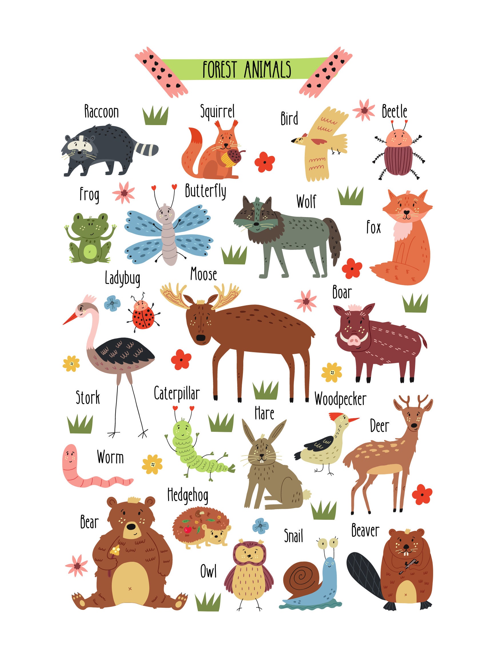 Set of 5 Animal Nursery Posters, Safari Nursery Decor - Nursery Prints ...