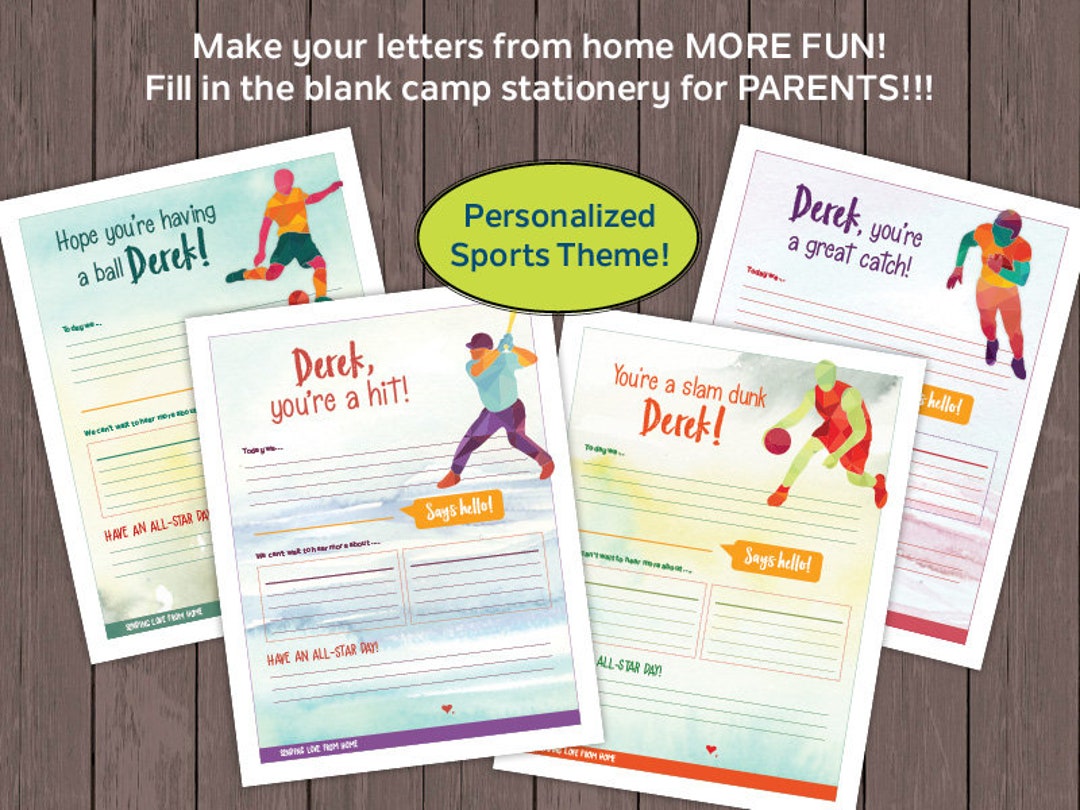 PARENTS CAMP STATIONERY Digital File Personalized Sports Themed Camp ...