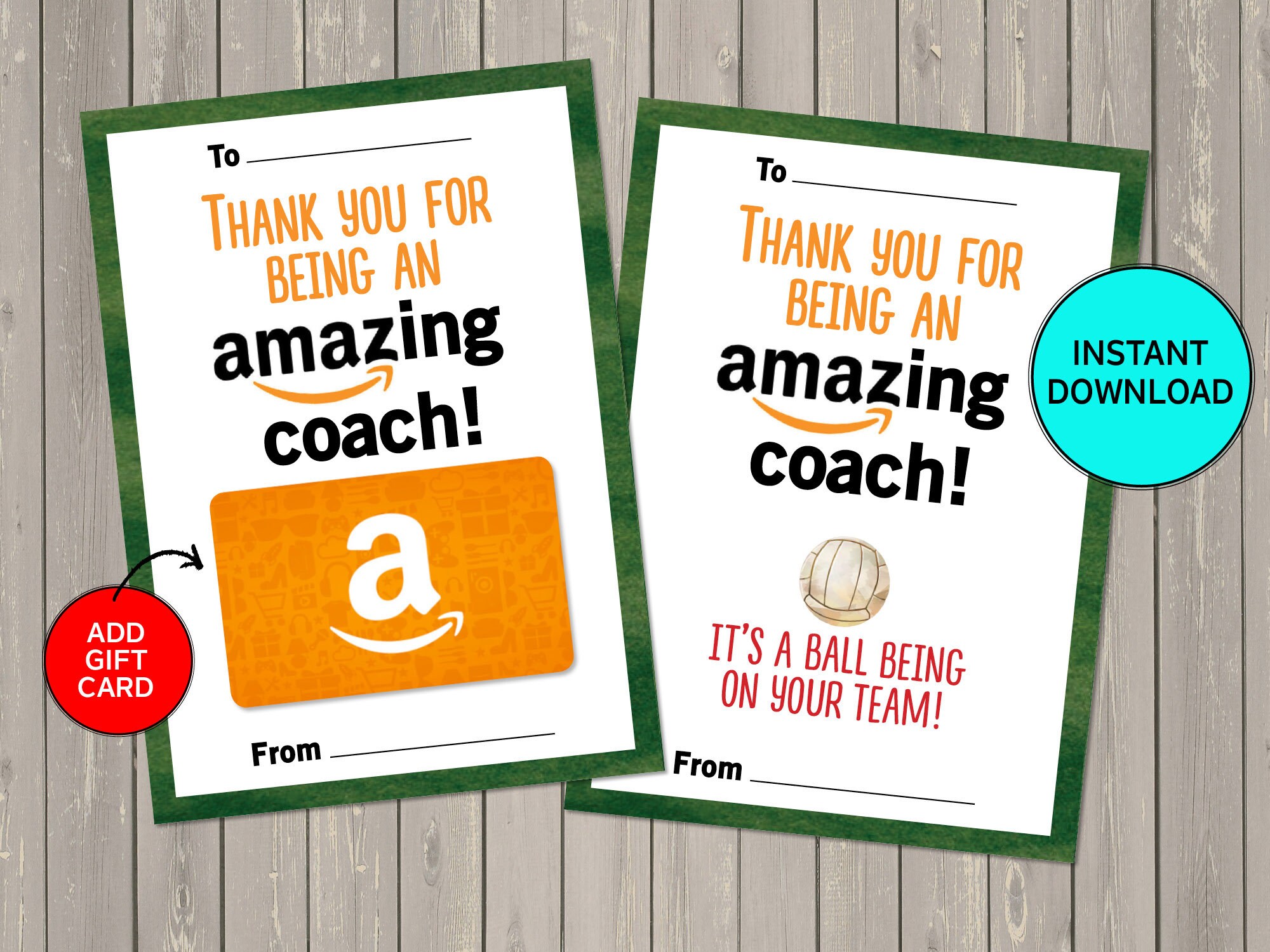 VOLLEYBALL COACH Gift Card, Instant Download, 5x7 Printable Gift Cards ...