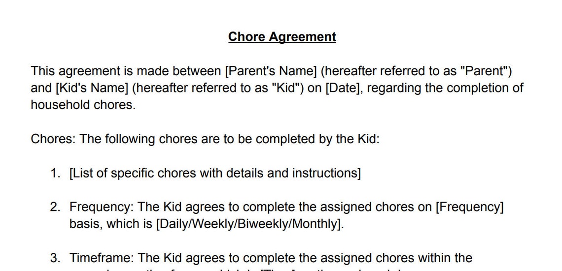 Chore Contract Printable Chore Contract for Kids | Editable Child ...