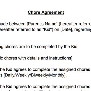 Chore Contract Printable Chore Contract for Kids | Editable Child ...