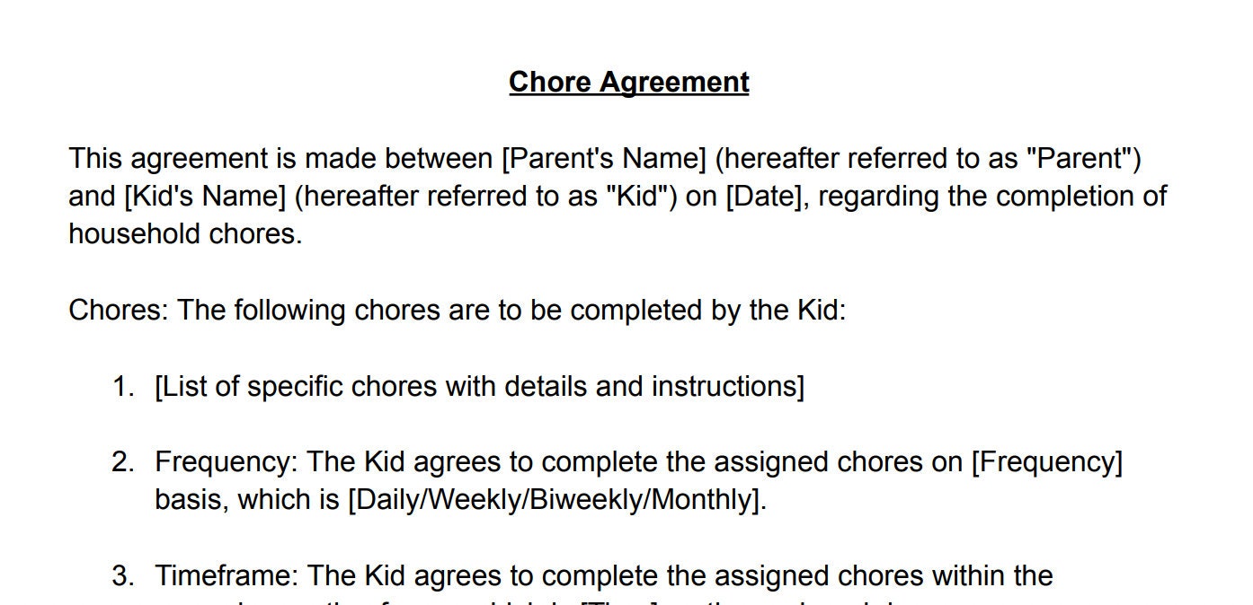 Chore Contract Printable Chore Contract for Kids | Editable Child ...