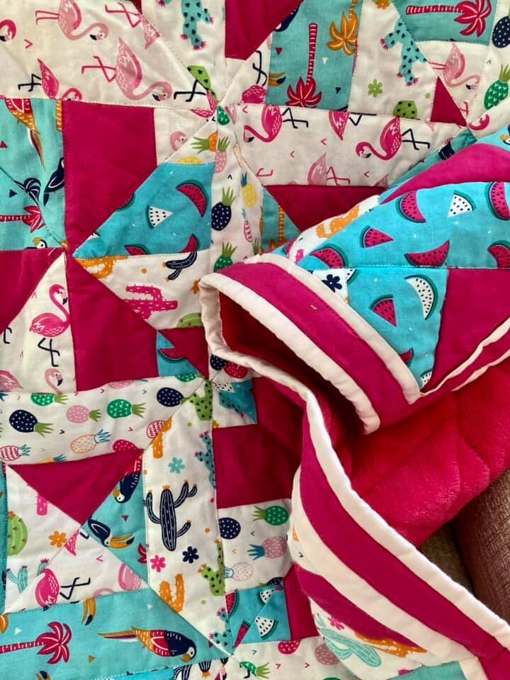 Handmade patchwork quilt flamingo in a tropical random | Etsy
