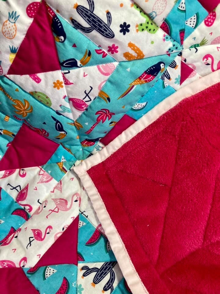 Handmade patchwork quilt flamingo in a tropical random | Etsy