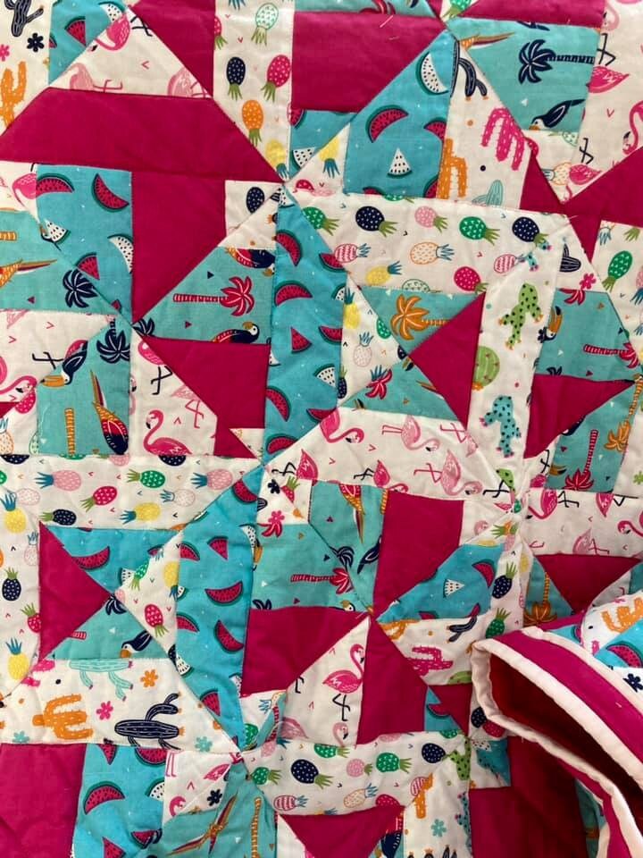 Handmade patchwork quilt flamingo in a tropical random | Etsy