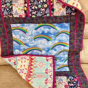 Patchwork Quilt With Rainbows Unicorns and Castles Unicorn - Etsy UK