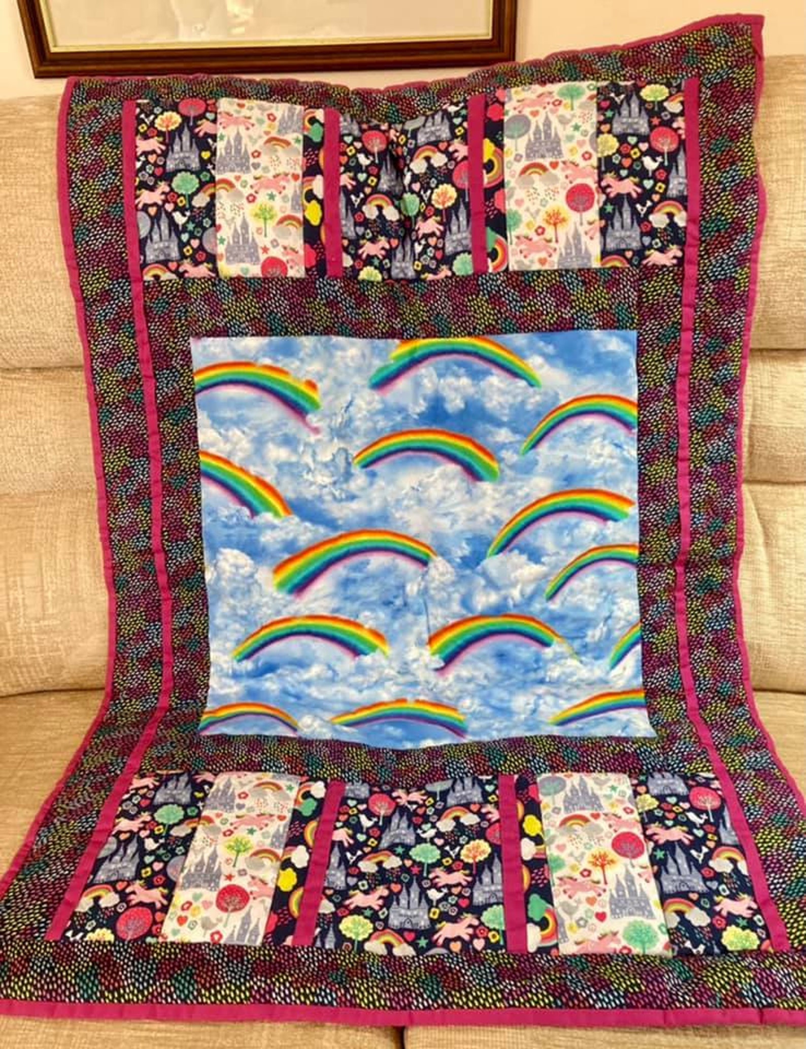 Patchwork Quilt With Rainbows Unicorns and Castles Unicorn - Etsy UK