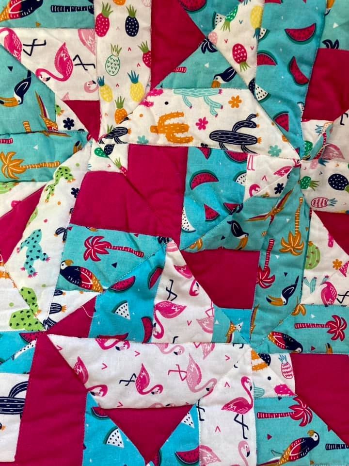 Handmade patchwork quilt flamingo in a tropical random | Etsy