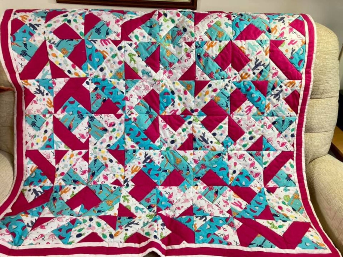 Handmade patchwork quilt flamingo in a tropical random | Etsy