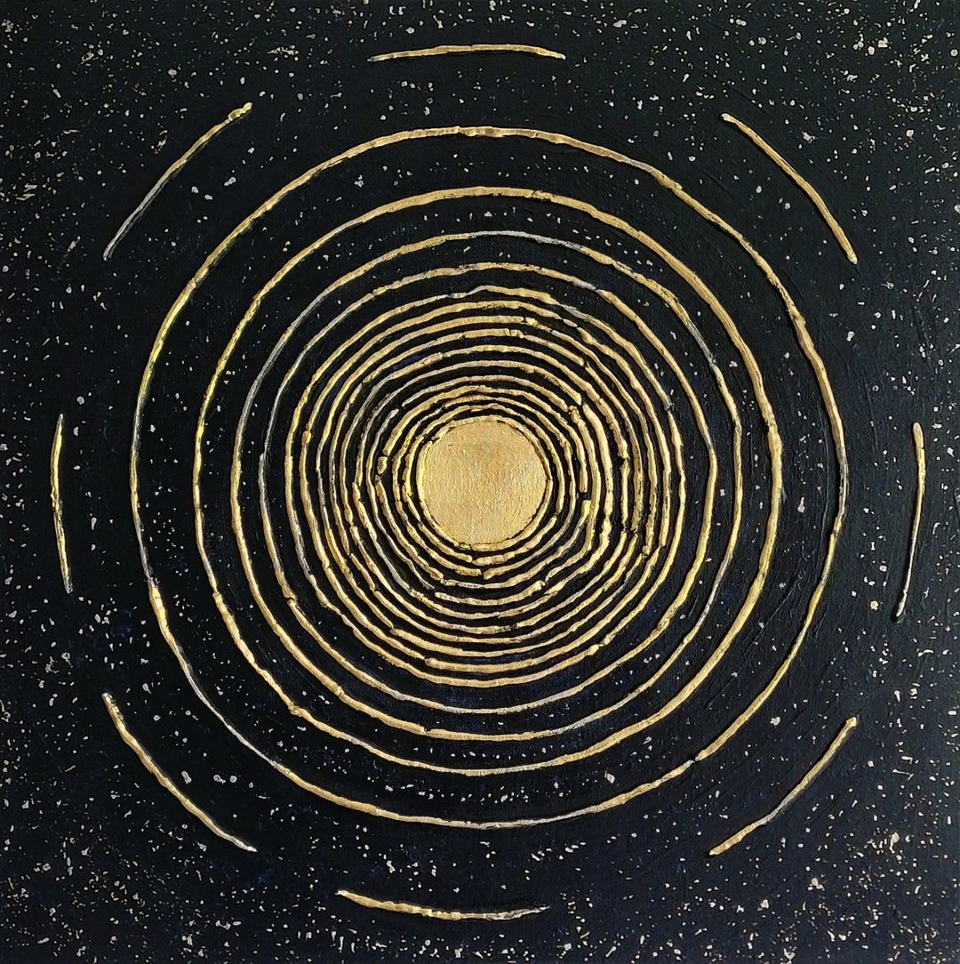 Golden Sun Original Texture Painting Abstract Black Gold Circles ...