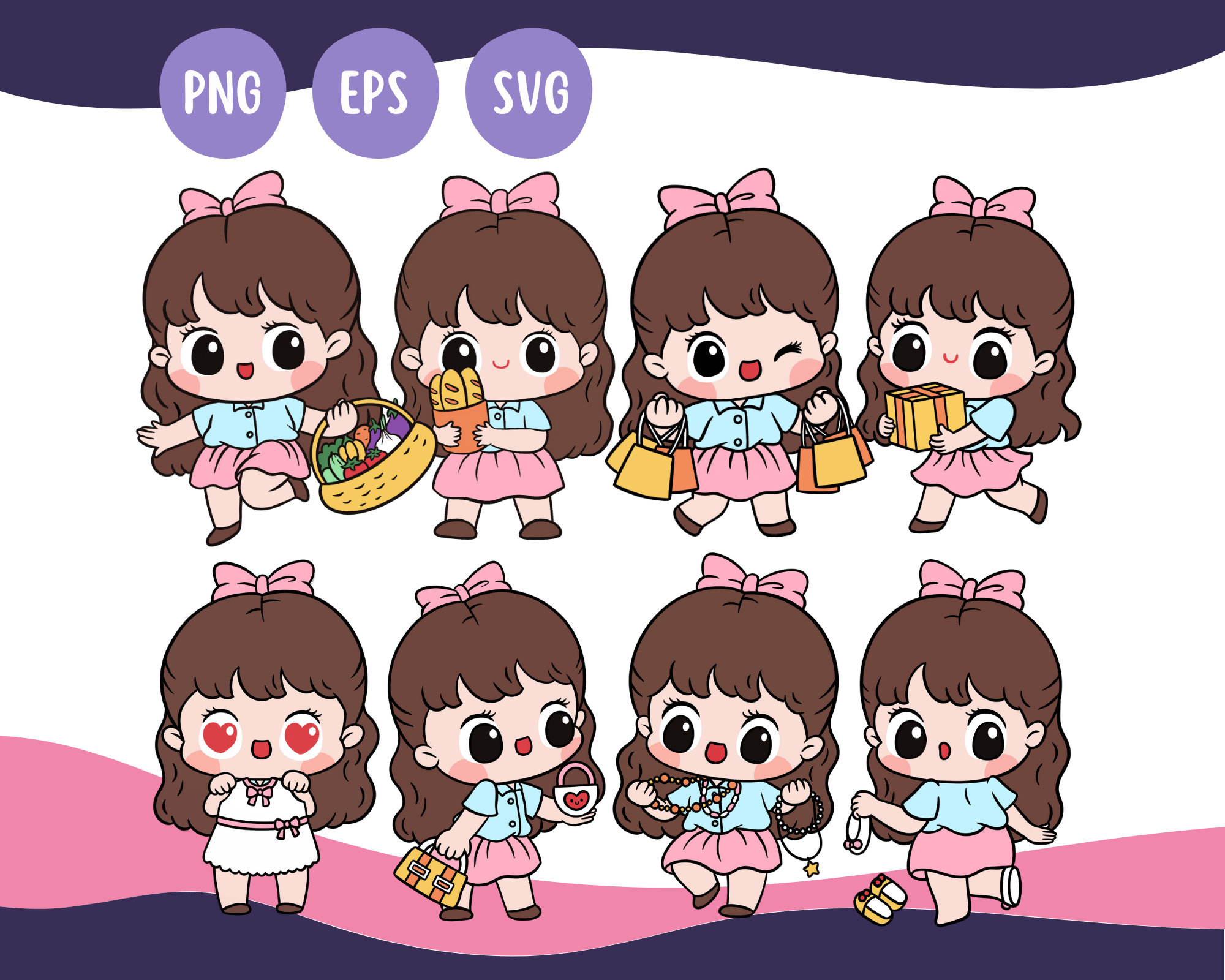 Kawaii Shopping Girl - Cute Kawaii Printable Cute Cartoon Shopping Girl ...