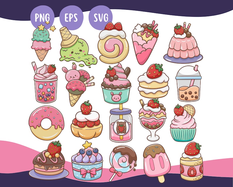 Kawaii Dessert - Cute Kawaii Printable Cute Cartoon Dessert Clipart ...