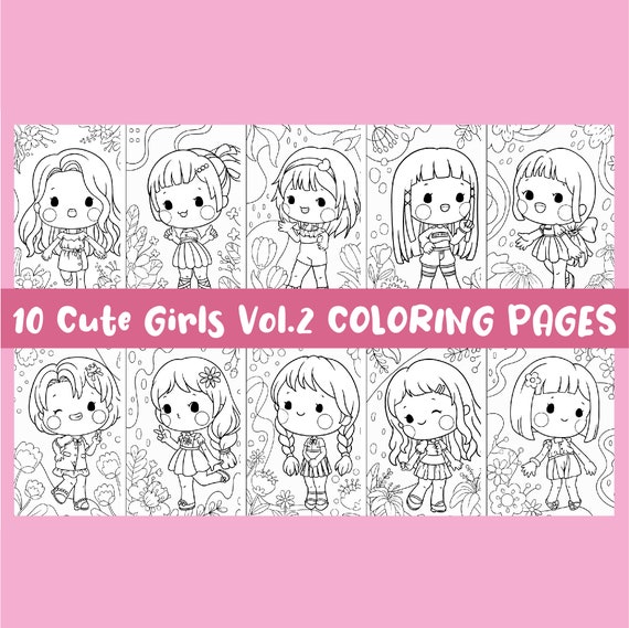 Cute Girls Vol.2 Coloring Pages - Etsy