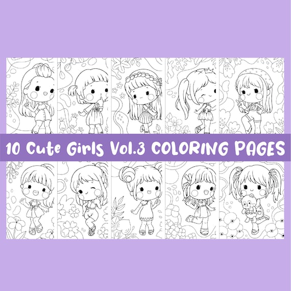 Cute Girls Vol.3 Coloring Pages | Etsy