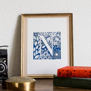 Monogram Print Lettering Illustration Handmade Letter N - Etsy