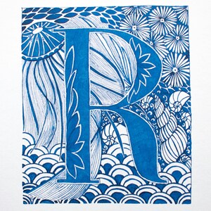 Letter R - Monogram Print - Lettering Illustration - Handmade Design - Etsy