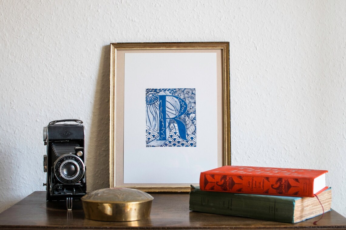 Letter R Monogram Print Lettering Illustration Handmade - Etsy