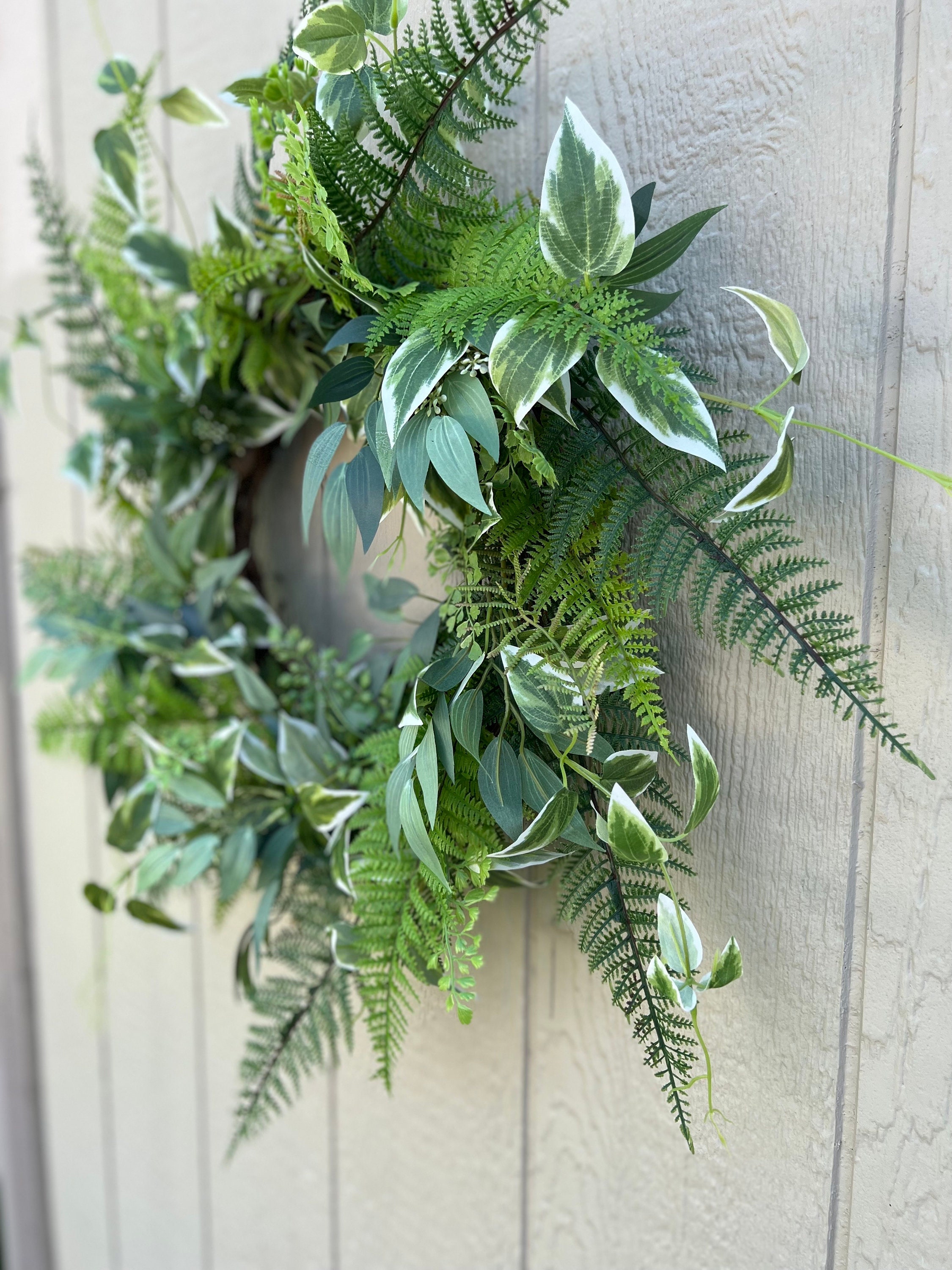 Year Round Fern Greenery Wreath for Front Door Neutral - Etsy
