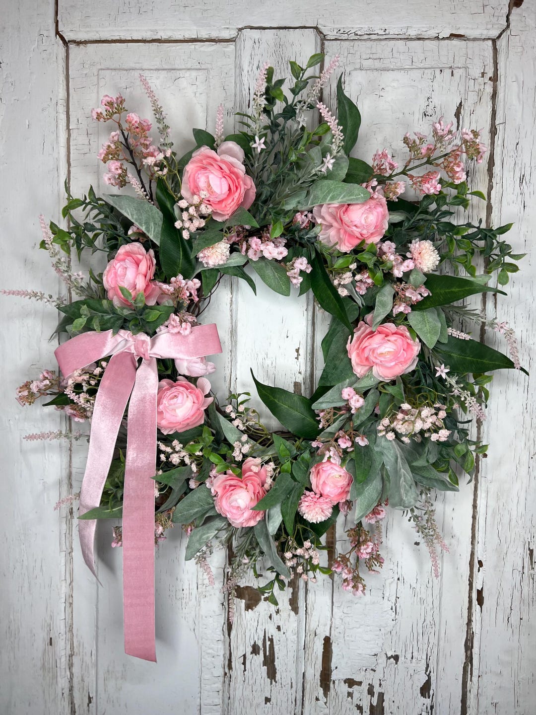 Pink Spring Wreath for Front Door, Pink Floral Easter Wreath, Pink ...