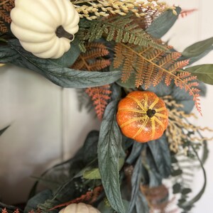 Fall Eucalyptus Wreath for Front Door, Fall Wreath With Pumpkins, White Pumpkin Wreath, Autumn ...