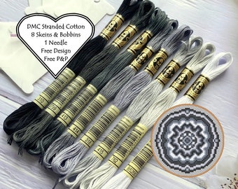 DMC Stranded Cotton // 8 Skeins Blue Green Shades //DMC Threads // Cross Stitch Floss ...