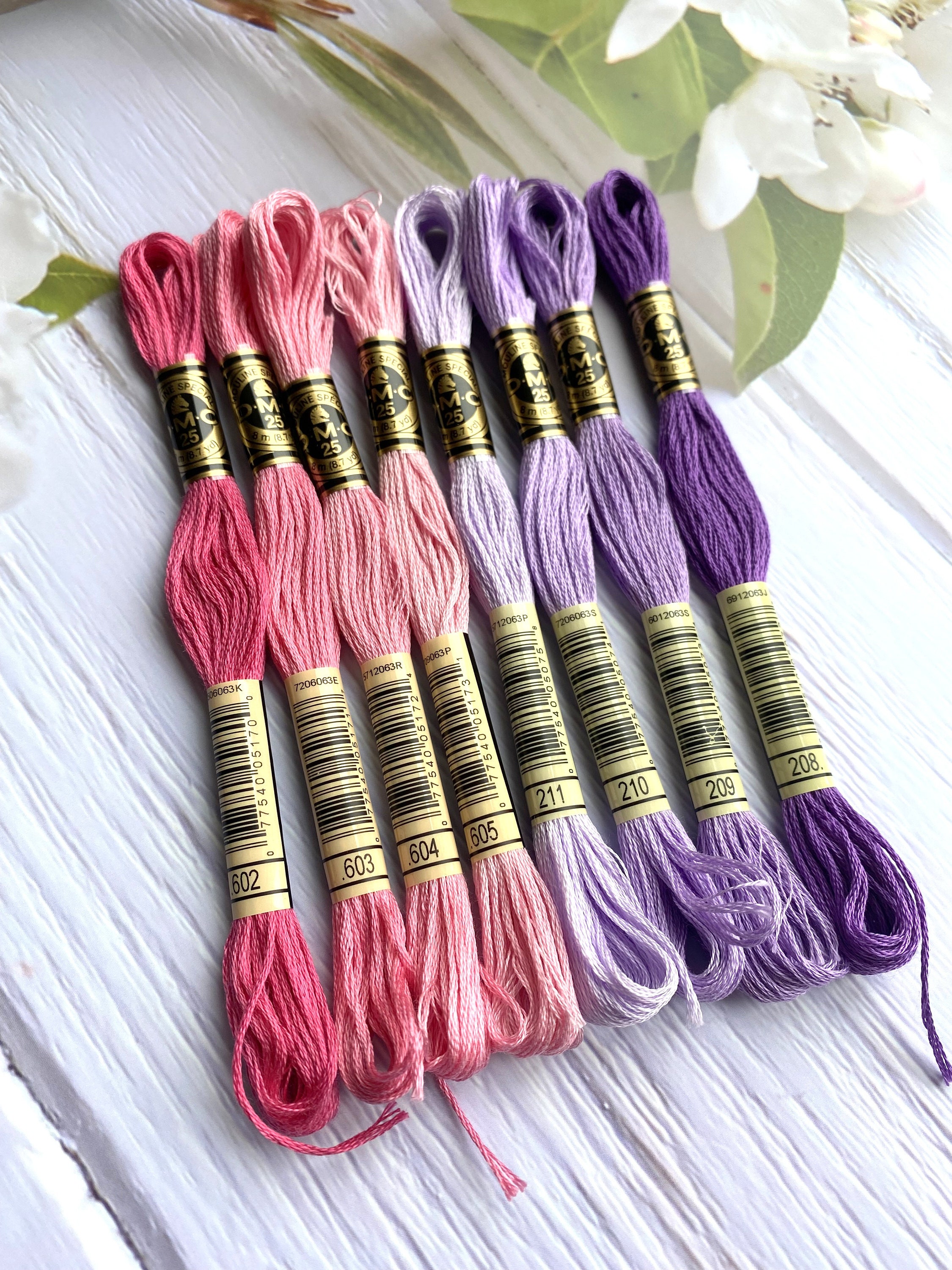 DMC Stranded Cotton // 8 Skeins Pink Purple Shades //DMC Threads ...